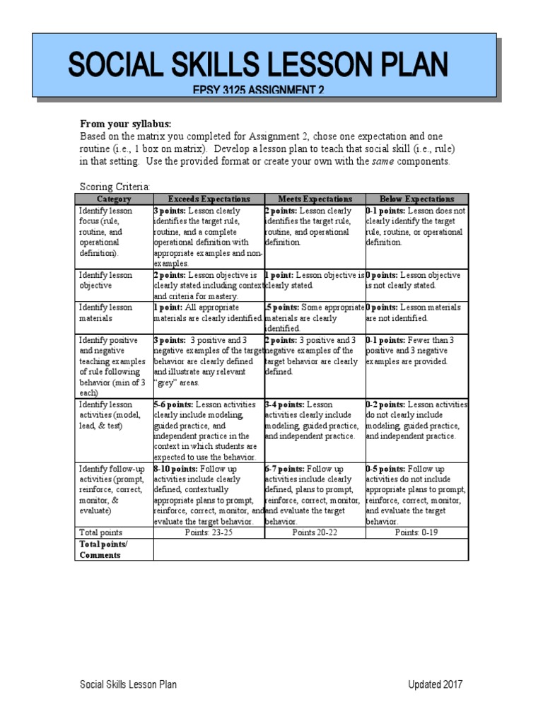 Samuelsen Social Skills Lesson Plan | PDF | Lesson Plan | Teachers