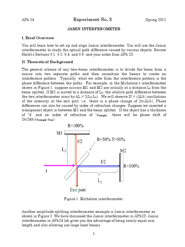 Experiment No. 3: Jamin Interferometer I. Brief Overview | PDF ...