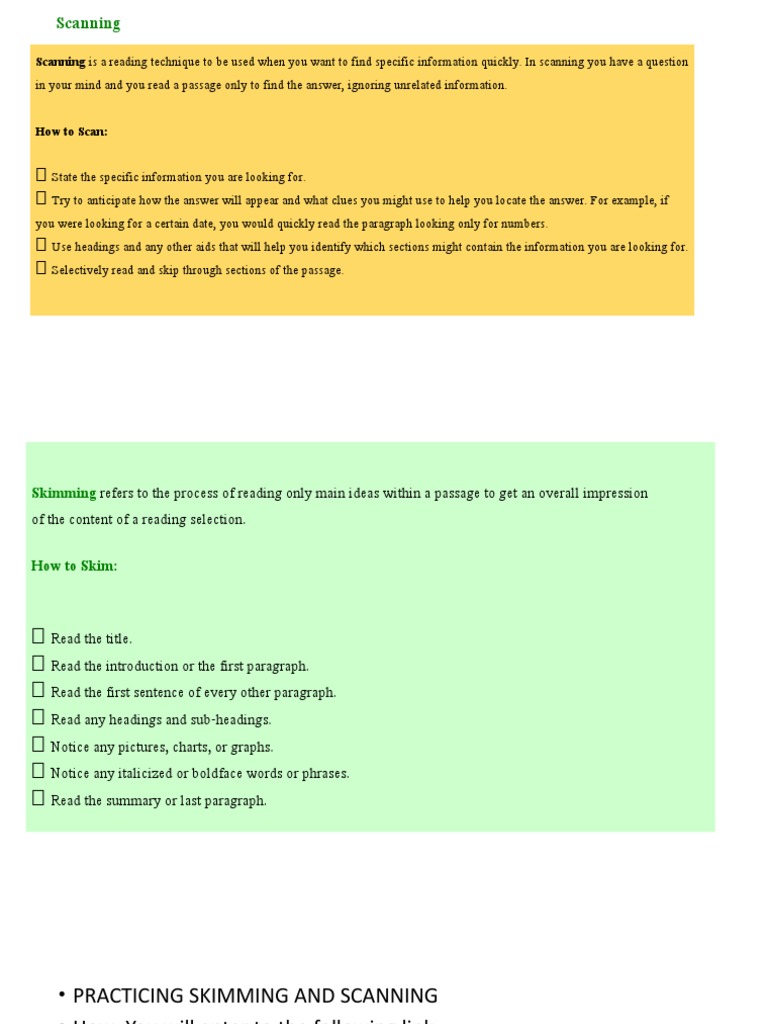 Scanning Is A Reading Technique To Be Used When You Want To Find ...