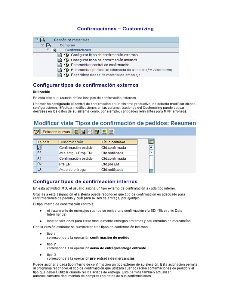 Confirmaciones de Compras - Customizing | PDF | Bienes | Business
