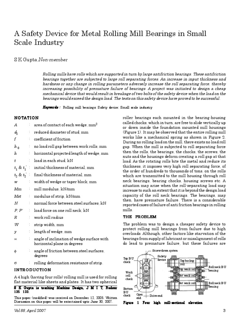 Cold Rolling Mill Safety Device | PDF | Bearing (Mechanical) | Rolling ...