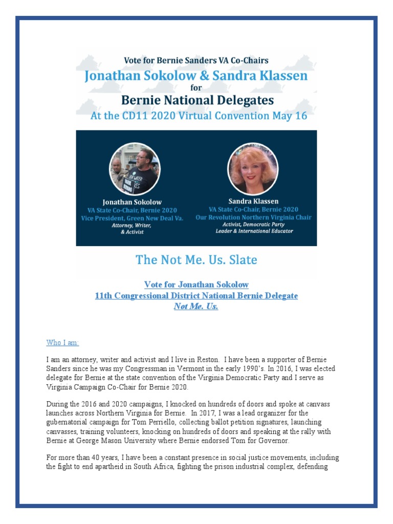 Jonathan Sokolow For Bernie Sanders National Delegate | PDF | Bernie ...