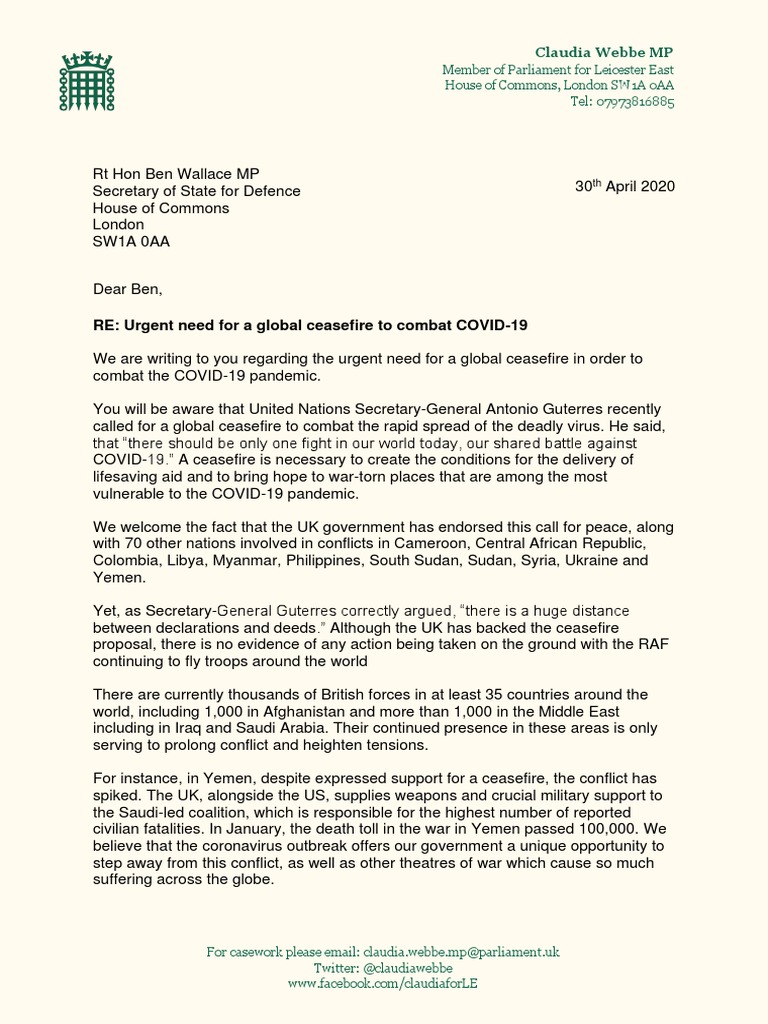 Global Ceasefire Joint Letter | PDF | International Relations | Conflicts