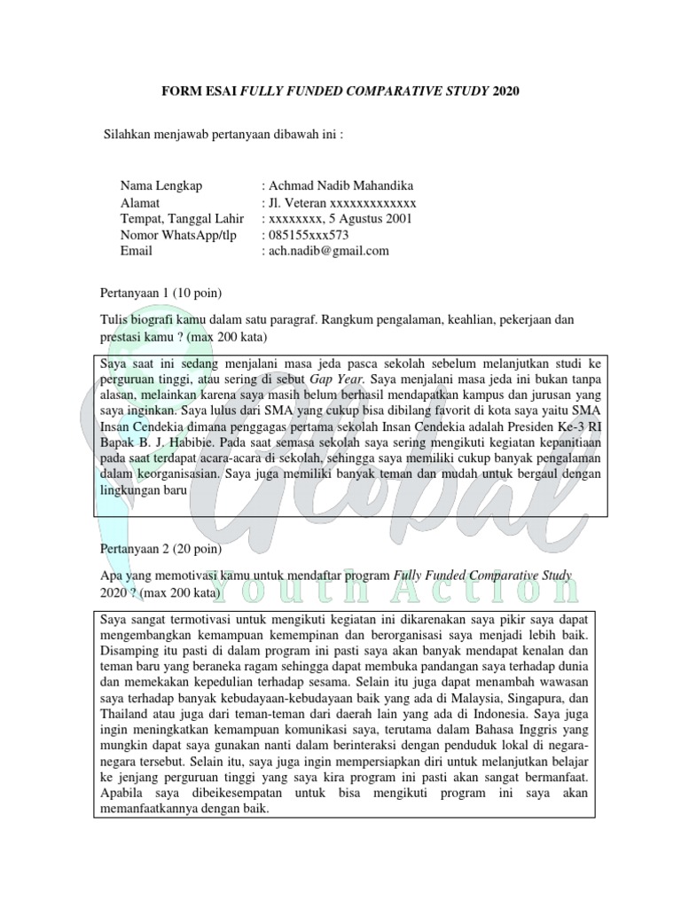 Form Esai Achmad Nadif Mahandika PDF | PDF | Karier & Perkembangan