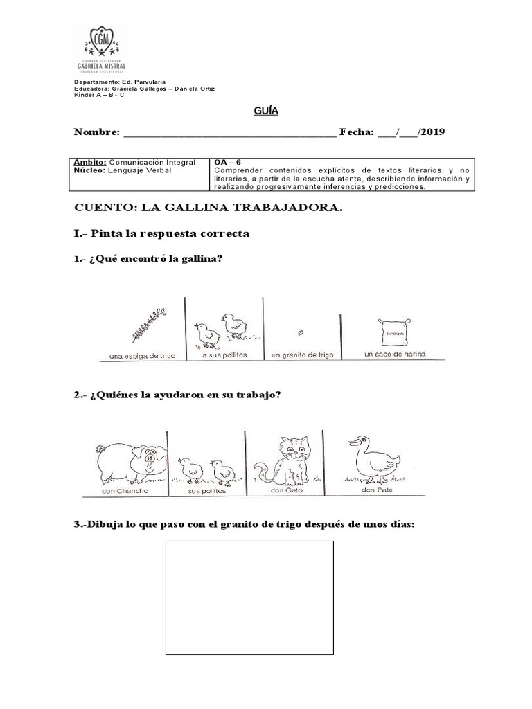Actividades del cuento "La Gallina Trabajadora" | PDF