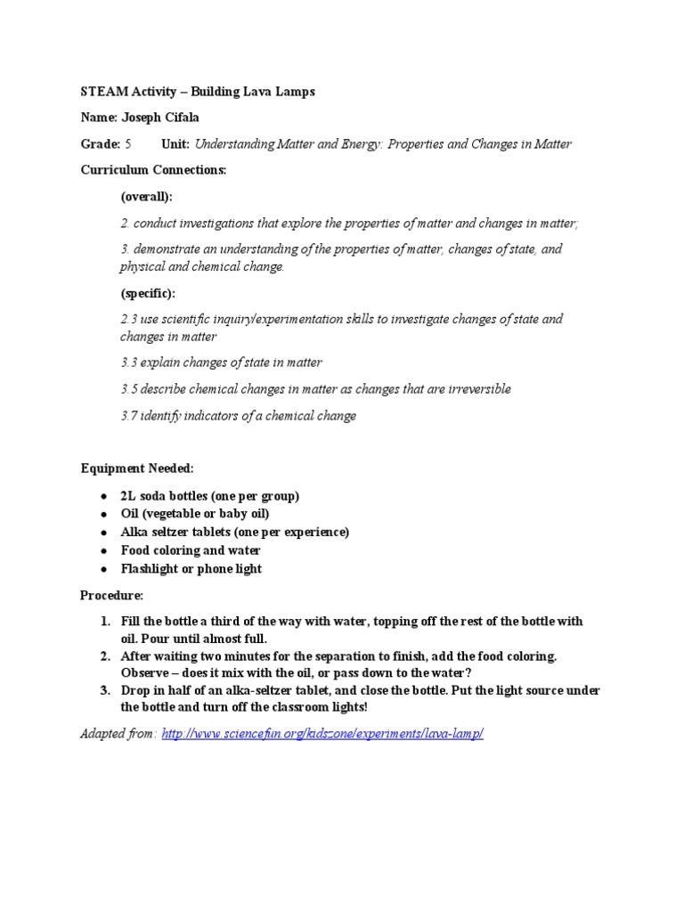 Science STEAM Activity | PDF | Experiment | Matter