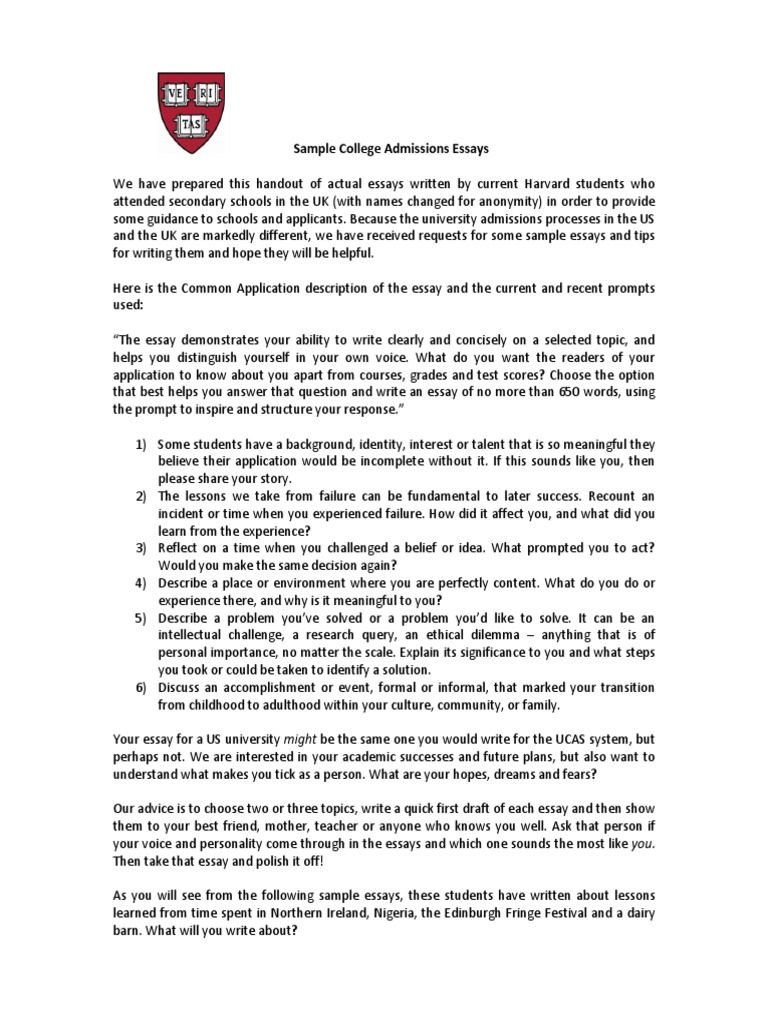 Sample College Admissions Essays | PDF | Essays | University And ...