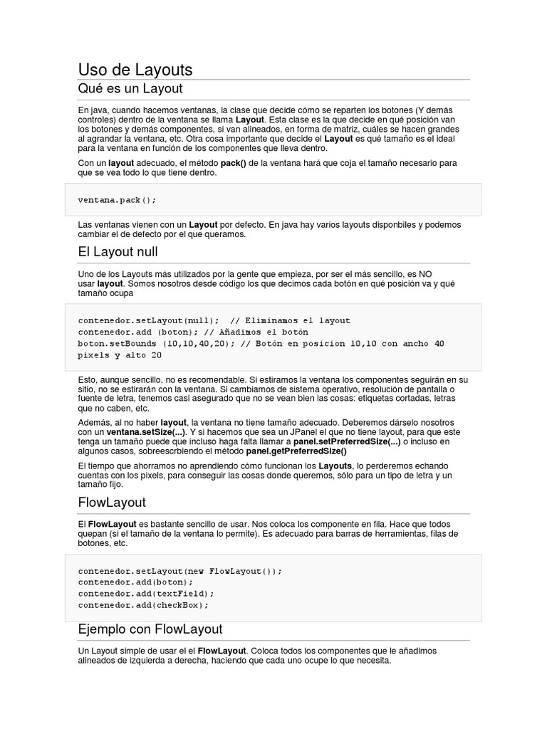 Uso de Layouts | PDF | Java (lenguaje de programación) | Matriz ...