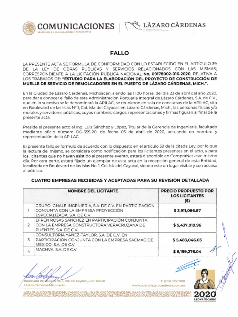 Acta de Fallo LPN 016 2020 | PDF | Presupuesto | Microeconomía