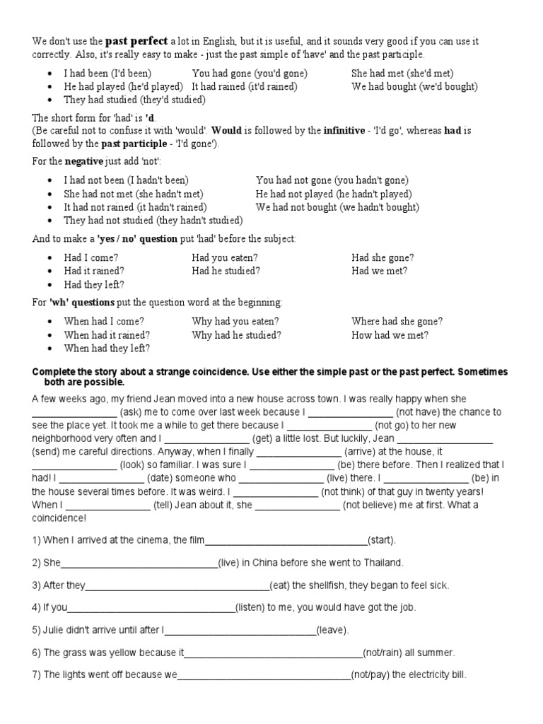 Past Perfect | PDF | Question