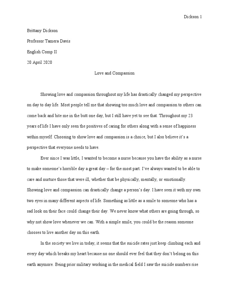 Essay 4 - Love and Compassion | PDF | Compassion | Love