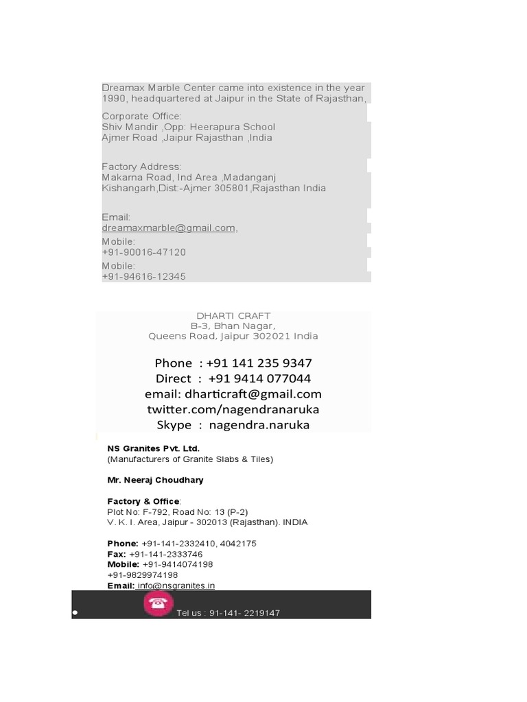 Jaipur Business Contact Directory | PDF