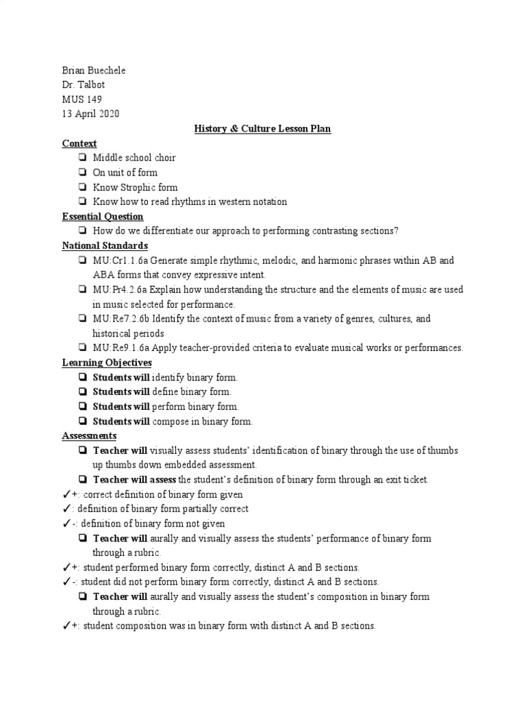 Middle School Choir Binary Form Lesson | PDF | Musical Compositions ...