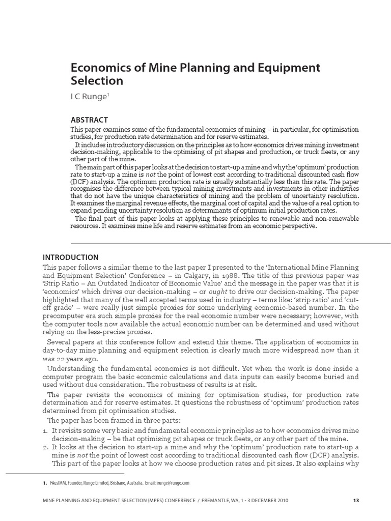 Economics of Mine Planning and Equipment Selection | PDF | Net Present ...
