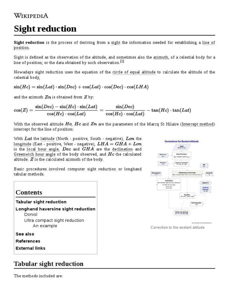 Sight Reduction - WP PDF | Download Free PDF | Navigation | Water Transport