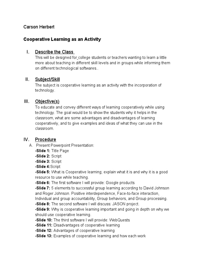 Lesson Plan Cooperative Learning As An Activity | PDF | Applied ...