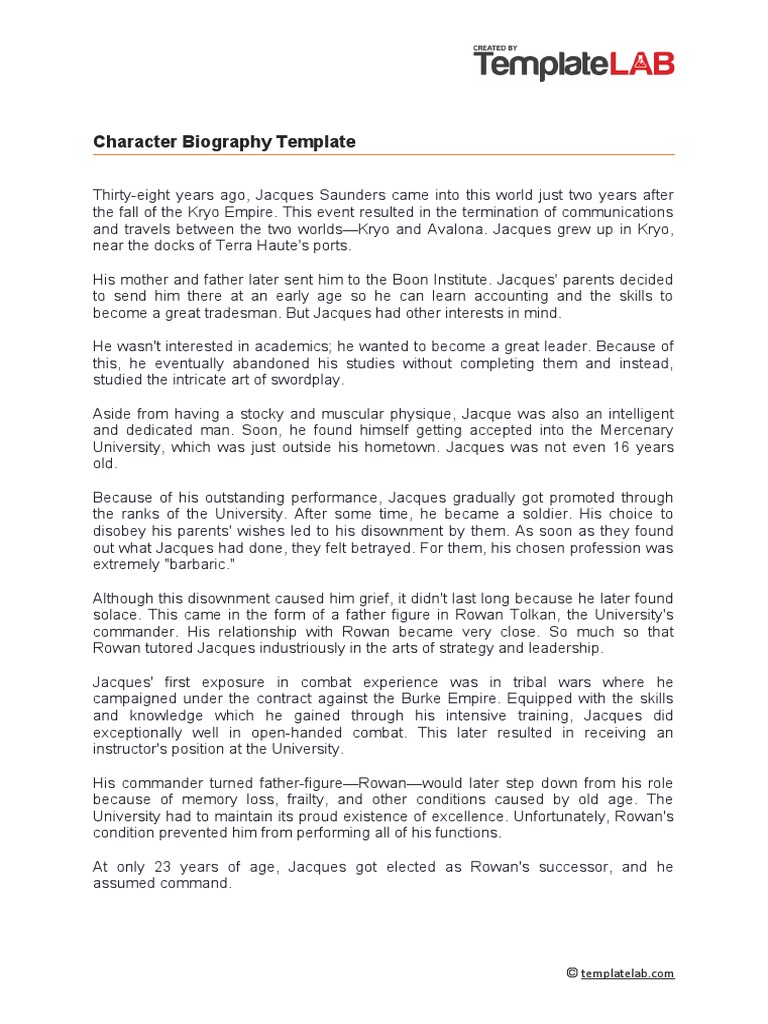 Character Biography Template | PDF
