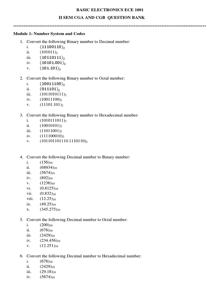 Module 1 Number System and Codes Question Bank Feb 2018 PDF | PDF | Lexicology | Computer ...