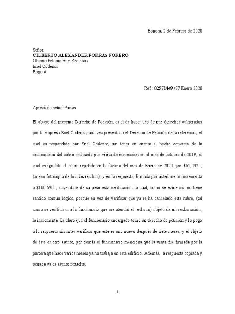 CARTA ENEL CODENSA Gilberto Alex Porras | PDF | Gobierno