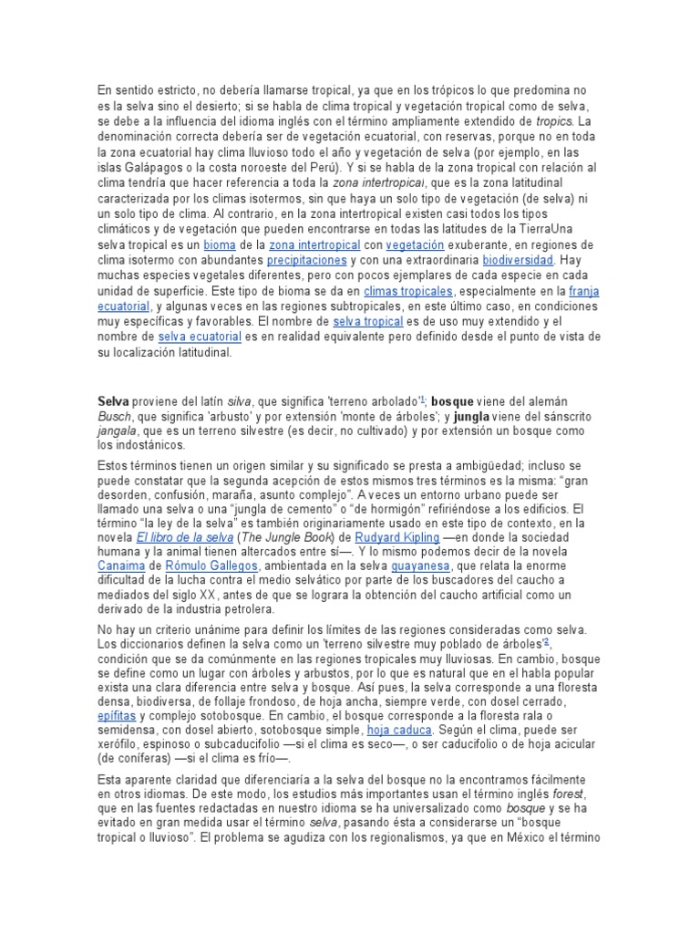 Selva vs. Bosque: Definiciones y Usos | PDF | Selva | Zona tropical