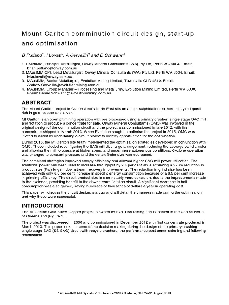 Mount Carlton Comminution Circuit Design | PDF | Mill (Grinding) | Nature