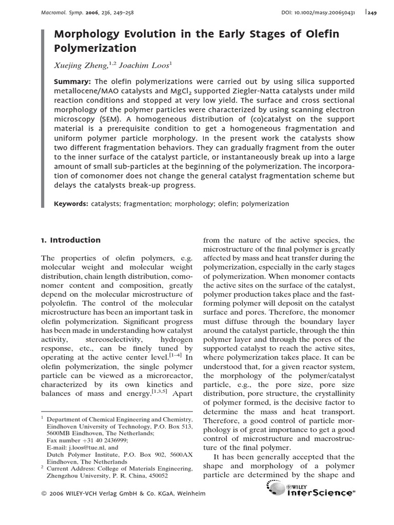 Morphology Evolution in The Early Stages of Olefin Polymerization Masy ...