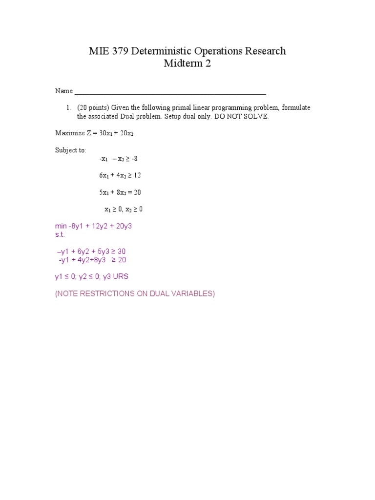 Midterm Review Solution | Download Free PDF | Mathematical Optimization | Linear Programming