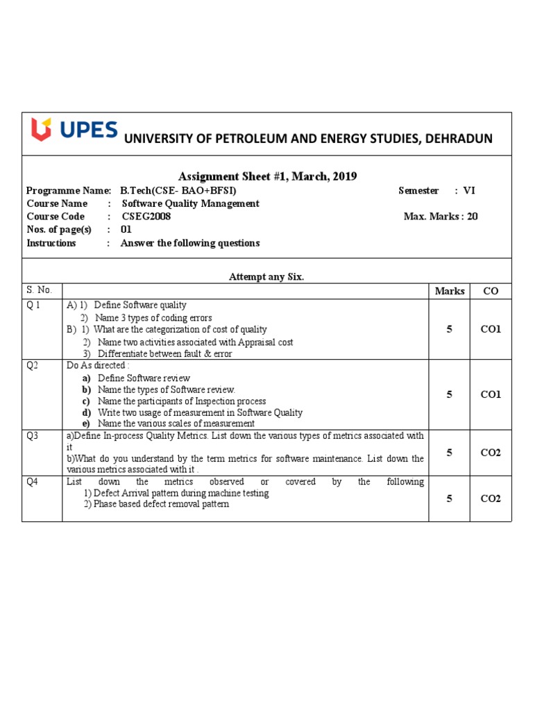 SQM Assignment-1 | PDF