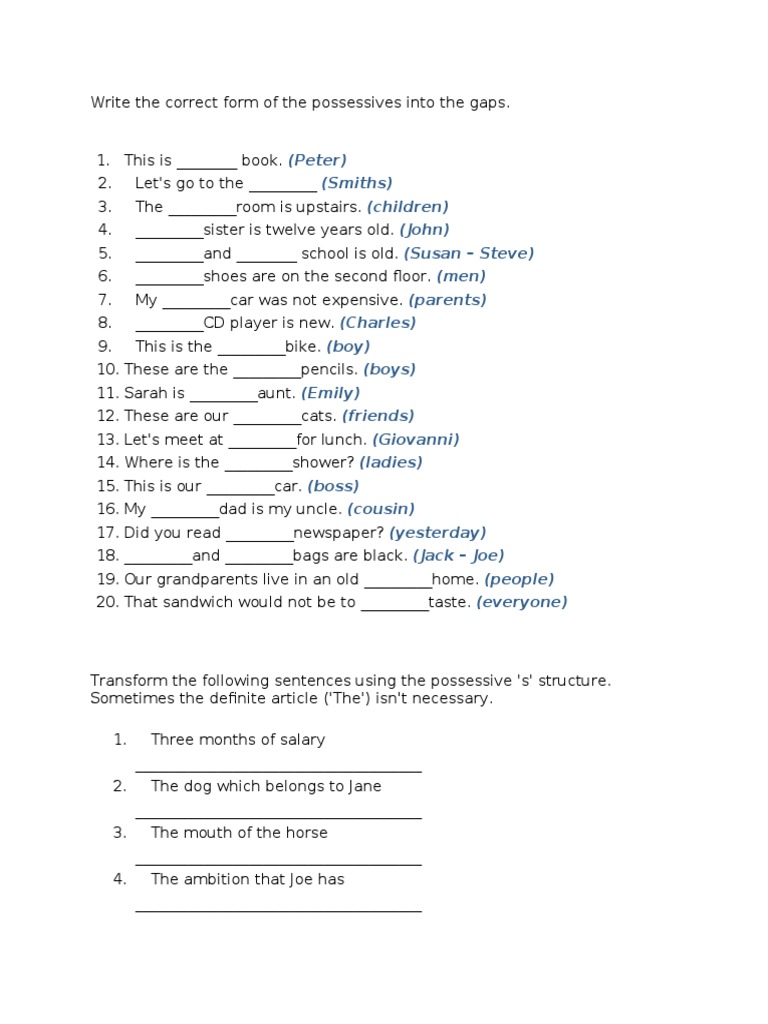 Write The Correct Form of The Possessives | PDF | Grammar | Linguistic ...