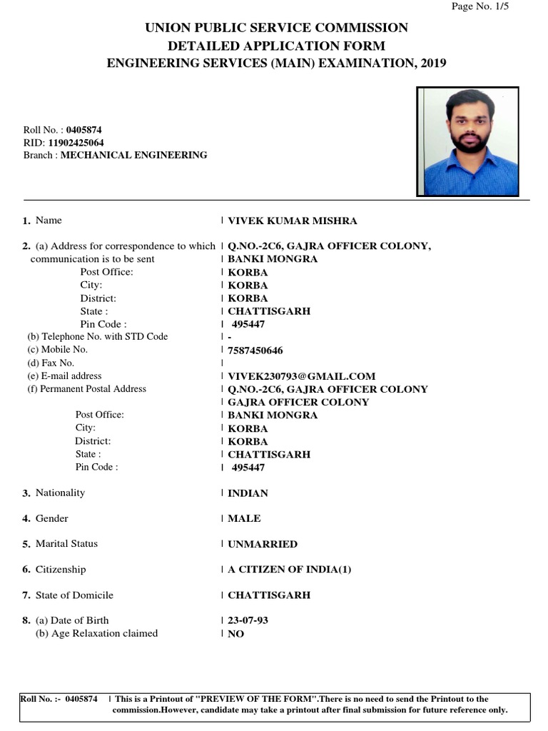 Engineering Services (Main) Examination, 2019: Union Public Service ...