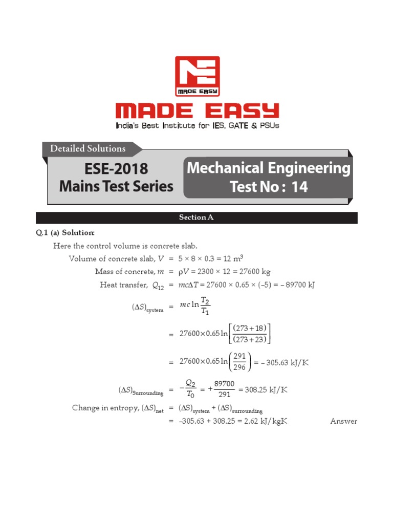 ESE-2018 Mains Test Series: Mechanical Engineering Test No: 14 | PDF ...