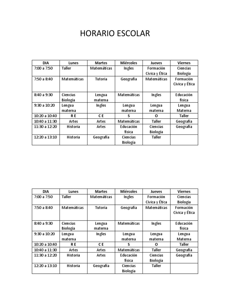 Horario Escolar | PDF | Ciencias Naturales | Naturaleza