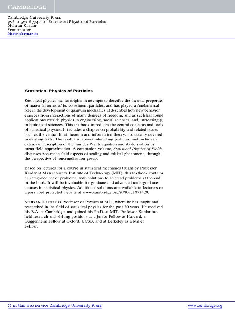 Statistical Physics of Particles PDF | PDF | Statistical Mechanics ...