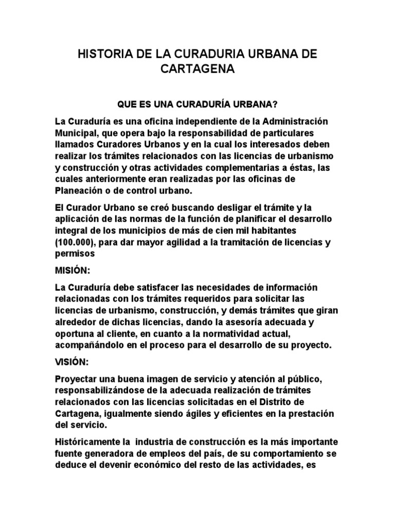 Curaduría Urbana en Cartagena: Funciones y Misión | PDF | Arquitecto ...