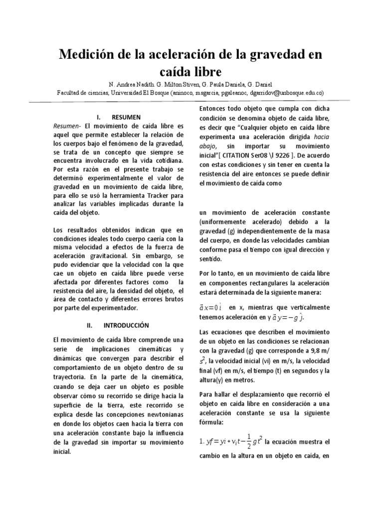 Informe Caida Libre | PDF | Velocidad | Fuerza