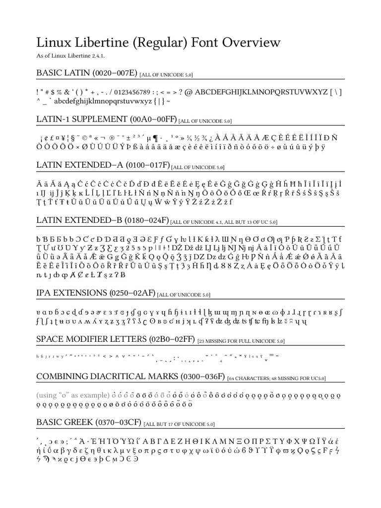 Linux Libertine (Regular) Font Overview: BASIC LATIN (0020-007E) | PDF ...