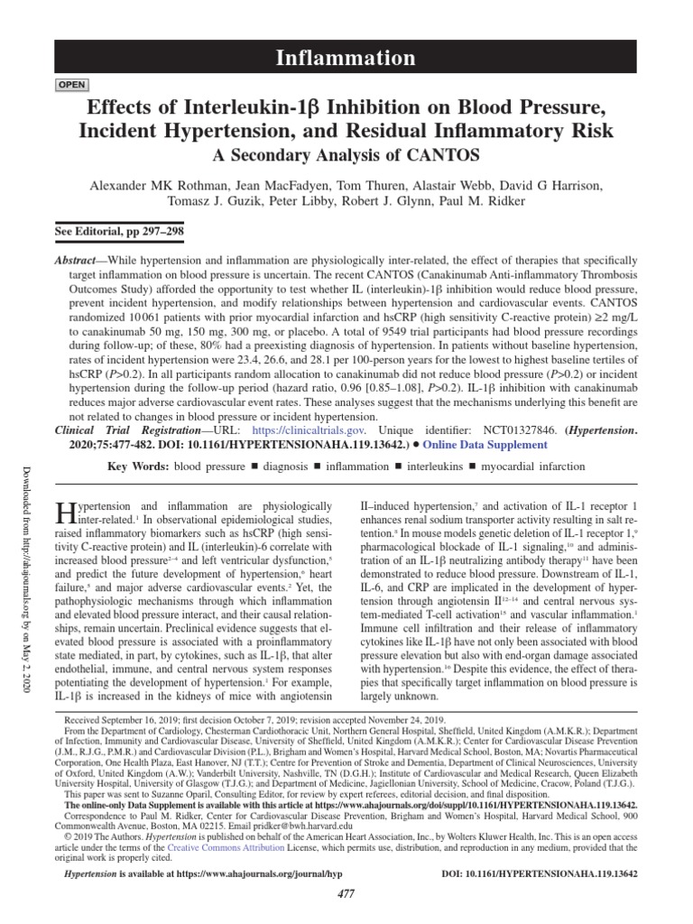 Hypertensionaha 119 13642 | PDF | C Reactive Protein | Hypertension