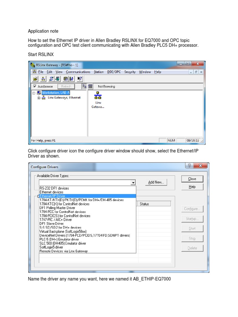 EQ7000 RSLINX Ethernet IP Driver Topic Configuration and OPC Client ...