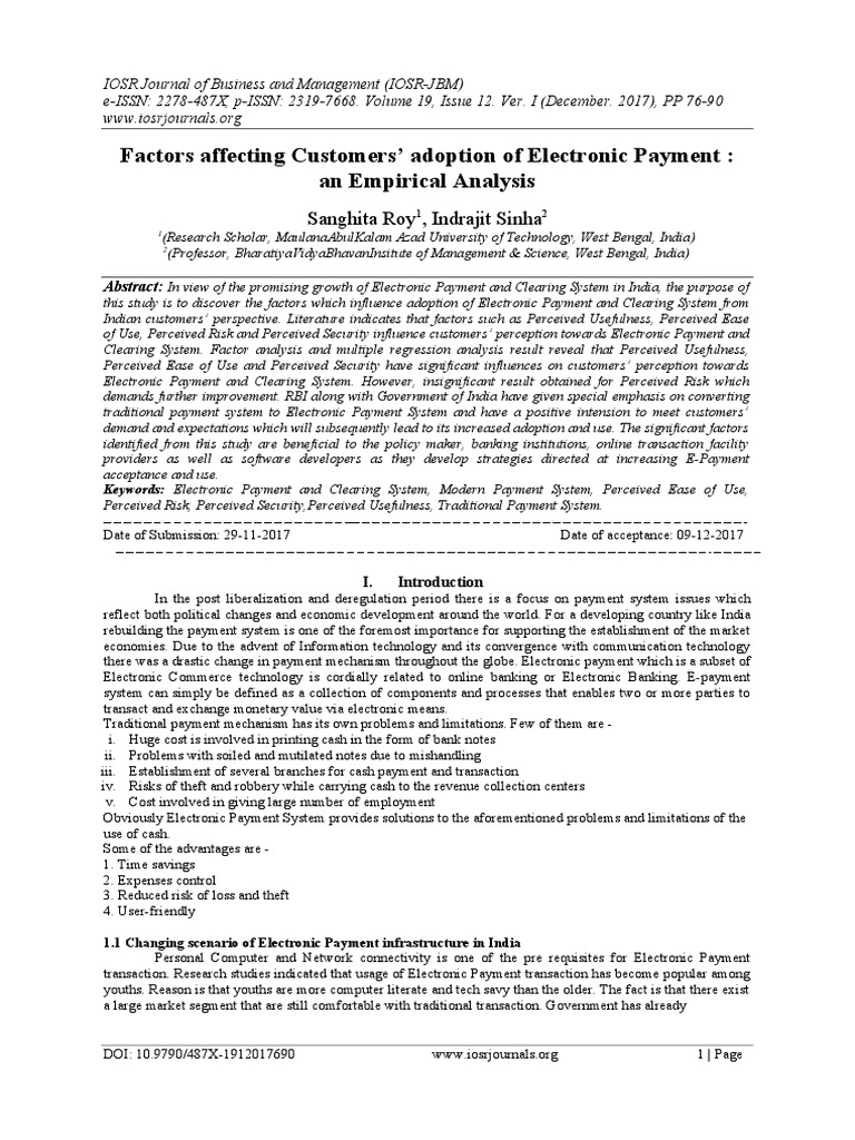 Factors Affecting Customers' Adoption of Electronic Payment: An Empirical Analysis | PDF ...