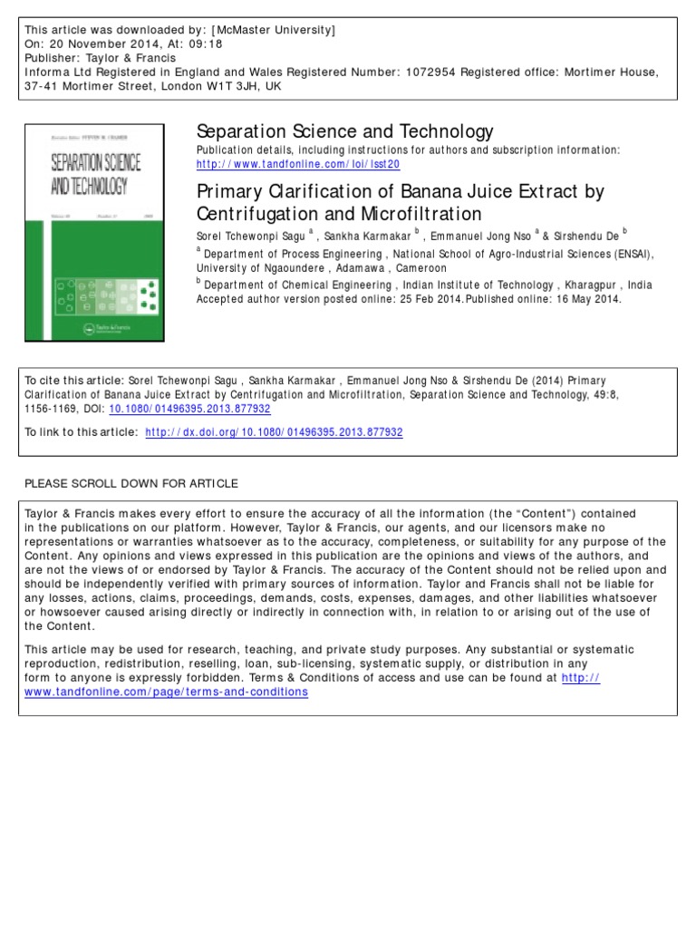 Separation Science and Technology | PDF | Membrane | Juice