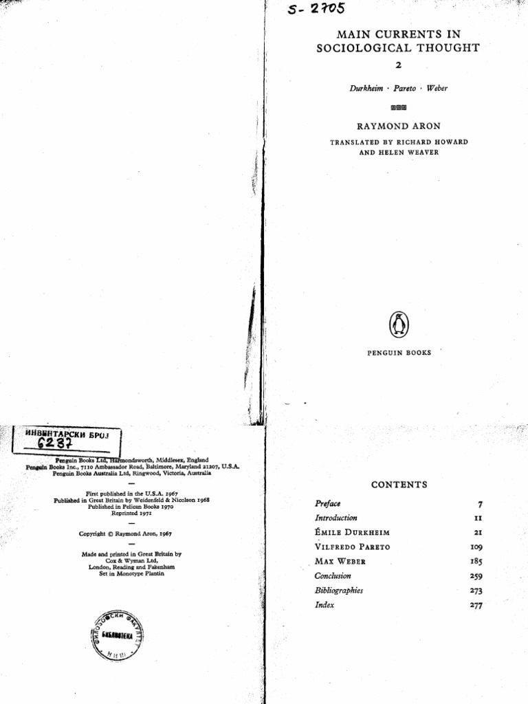 Aron, R. (1971) - Main Currents in Sociological Thought (Vol. 2) PDF | PDF | Émile Durkheim ...