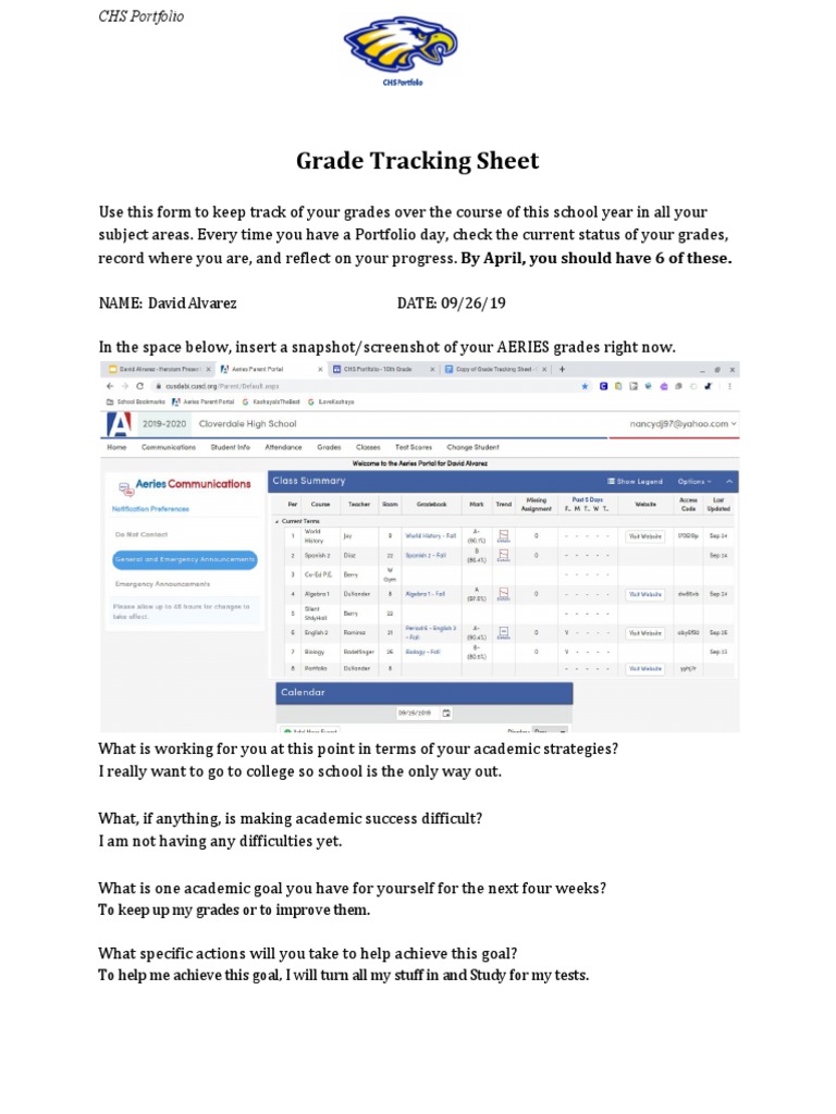 Grade Tracking Sheet | PDF