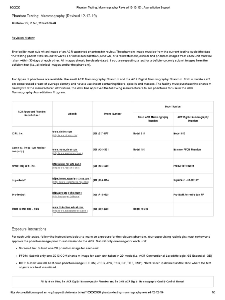 Phantom Testing - Mammography (Revised 12-12-19) - Accreditation ...