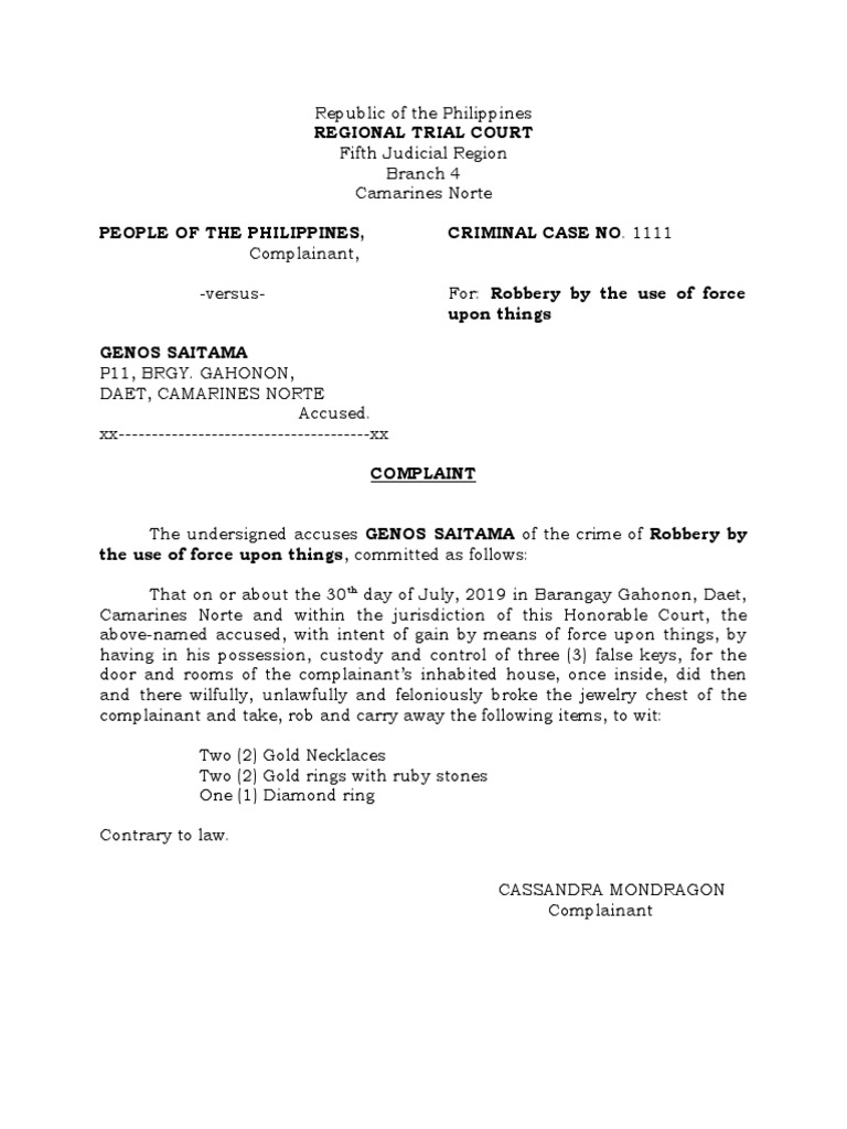 Sample Complaint | PDF | Prosecutor | Misconduct