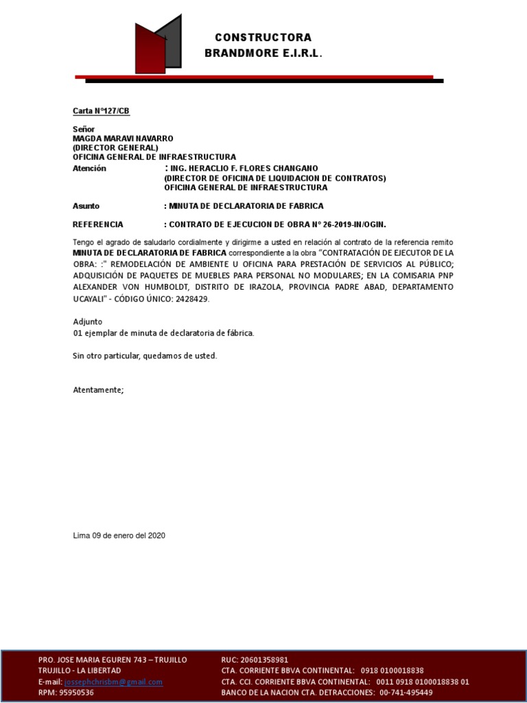 Carta Minuta de Declaratoria de Fabrica | PDF