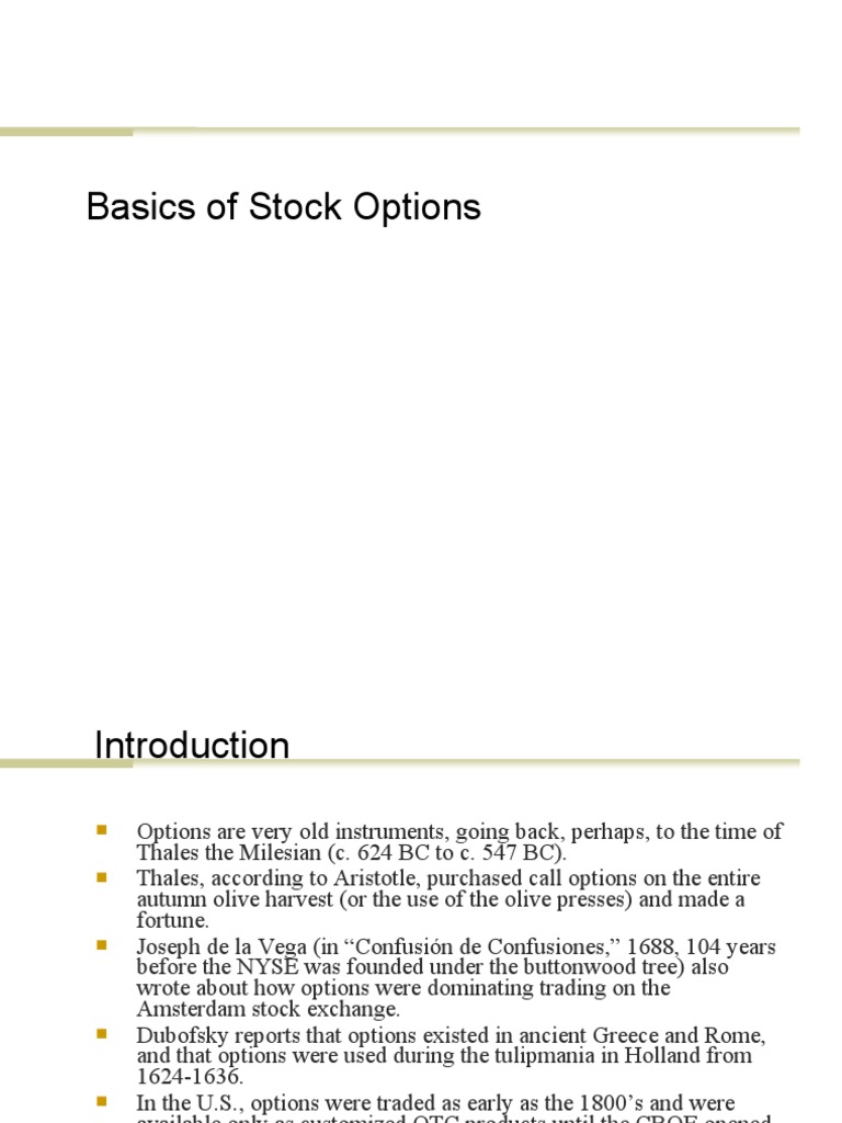 Basics of Stock Options | PDF | Black–Scholes Model | Option (Finance)