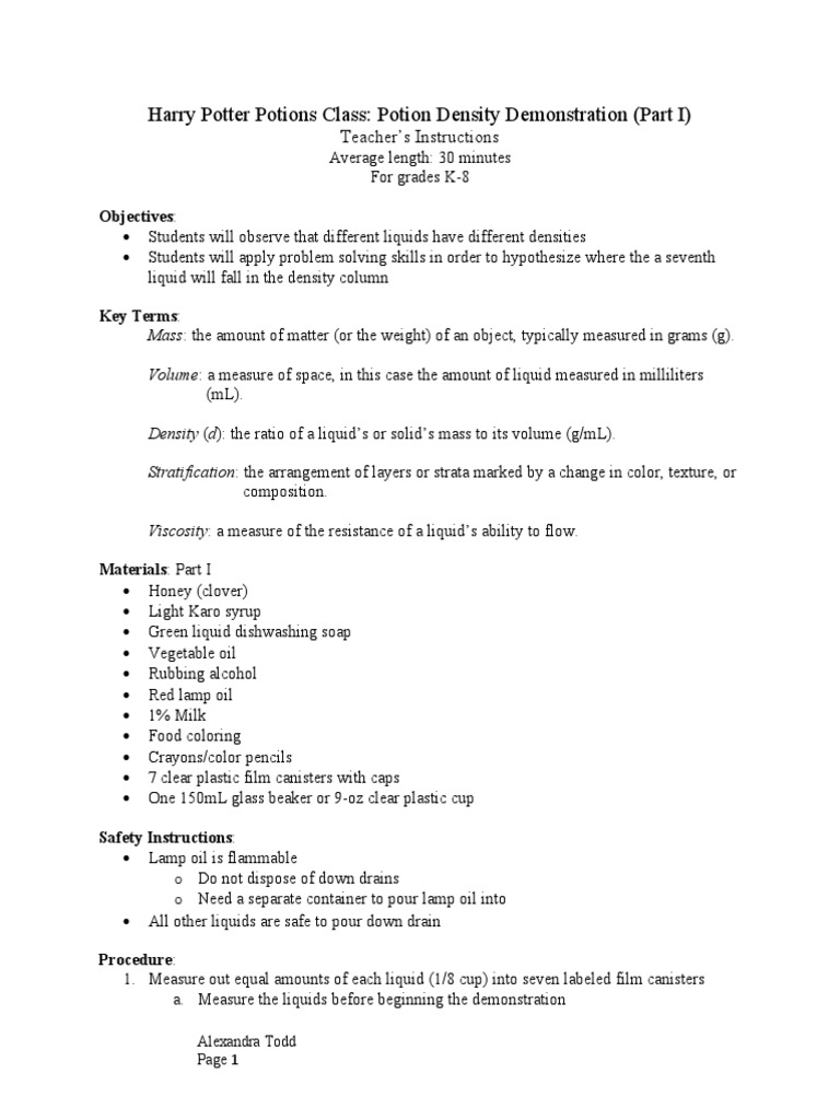 Harry Potter Potions Class: Stratification of Liquids Through Density ...