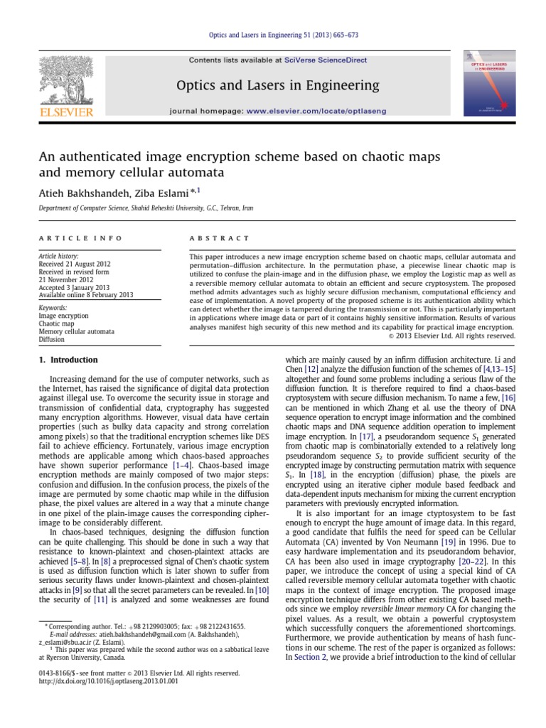 Authenticated Image Encryption Scheme Based On Chaotic Maps ND Memory Cellular Automataa | PDF ...