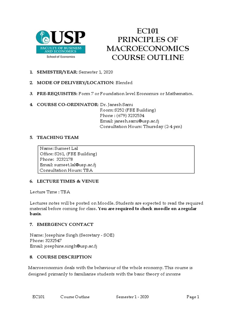 Course Outline - S1-2020 PDF | PDF | Lecture | Macroeconomics