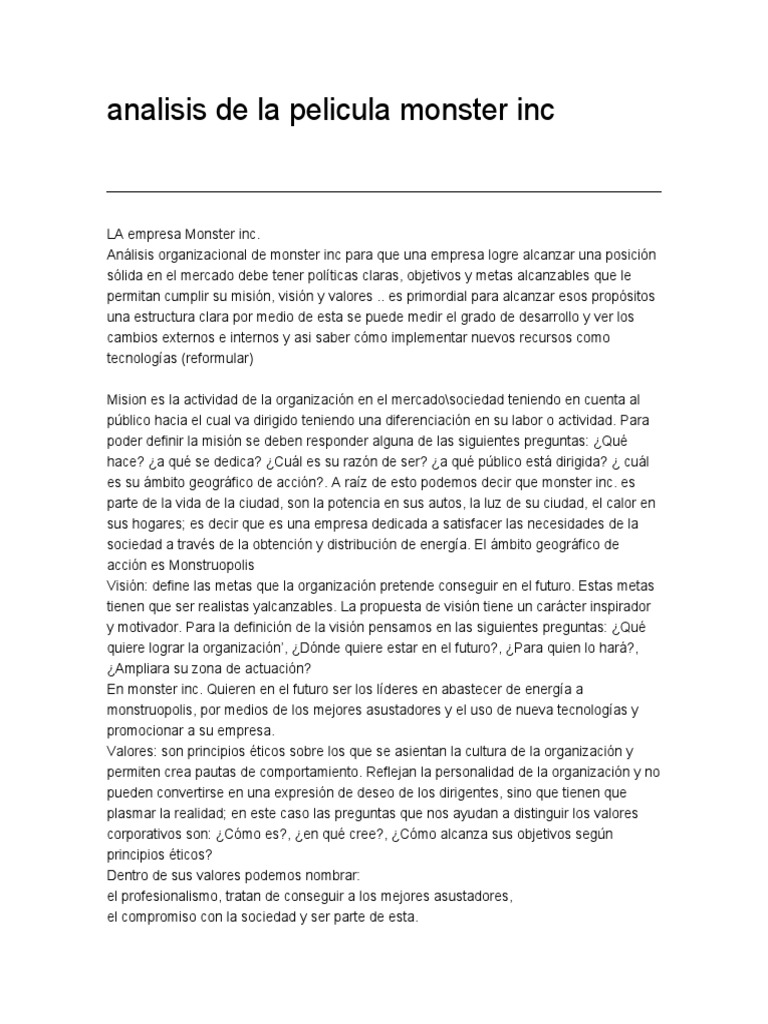 Analisis de La Pelicula Monster Inc | PDF | Business